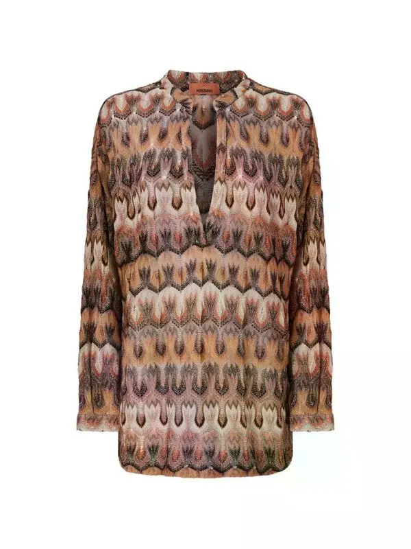 Missoni V-neck Long Sleeve Printed Blouse - Neutrals