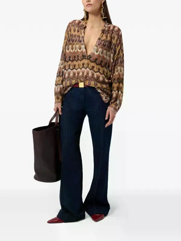 Missoni V-neck Long Sleeve Printed Blouse - Neutrals
