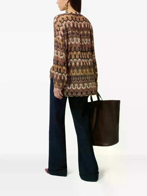 Missoni V-neck Long Sleeve Printed Blouse - Neutrals