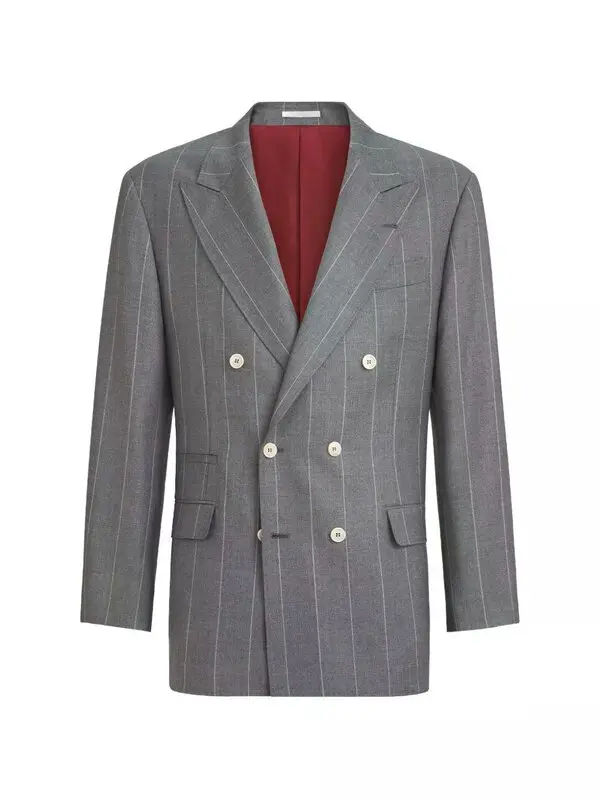 Brunello Cucinelli Virgin Wool Chalk Stripe One-and-a-half Breasted Tailor Blazer - Grey