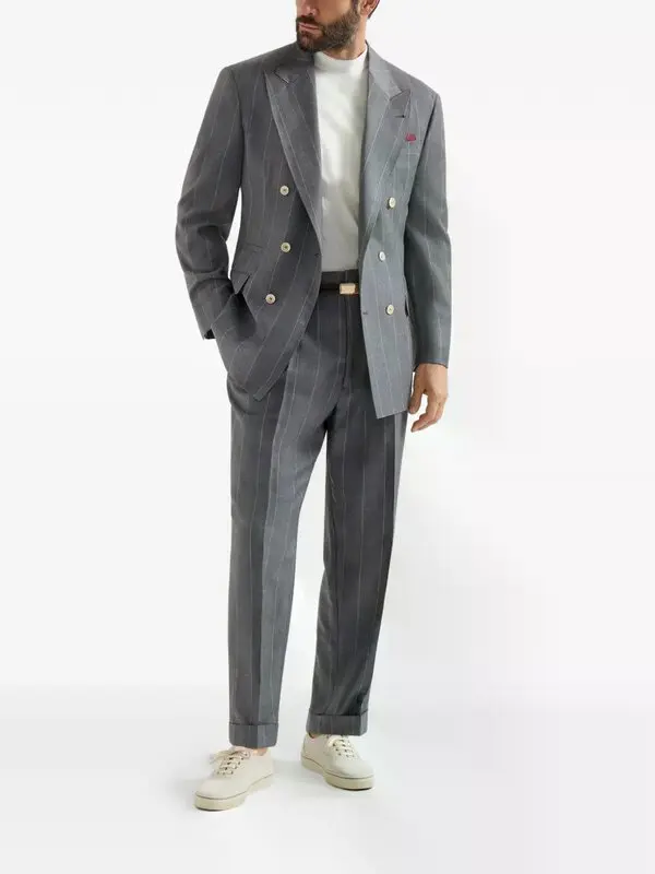 Brunello Cucinelli Virgin Wool Chalk Stripe One-and-a-half Breasted Tailor Blazer - Grey