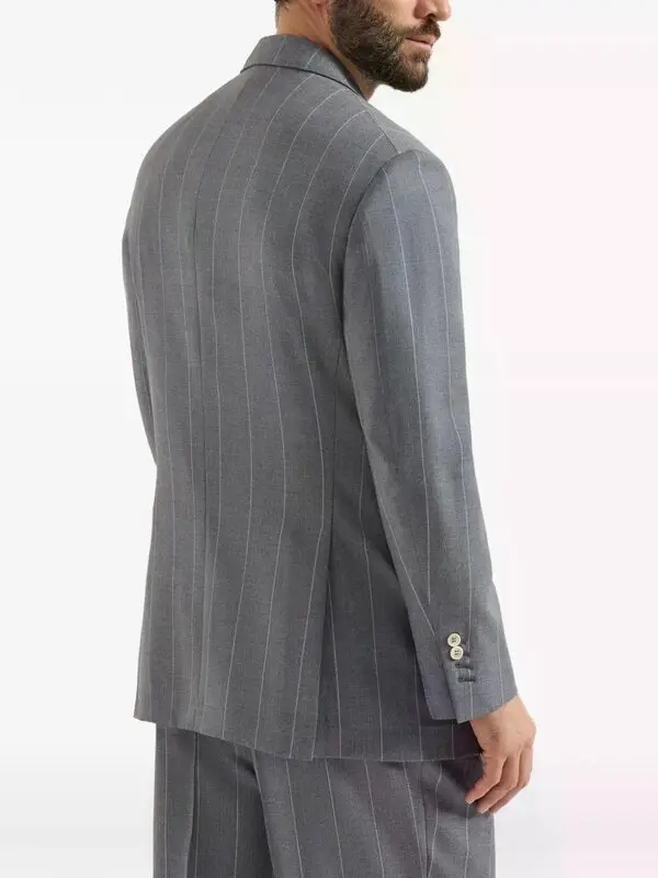 Brunello Cucinelli Virgin Wool Chalk Stripe One-and-a-half Breasted Tailor Blazer - Grey