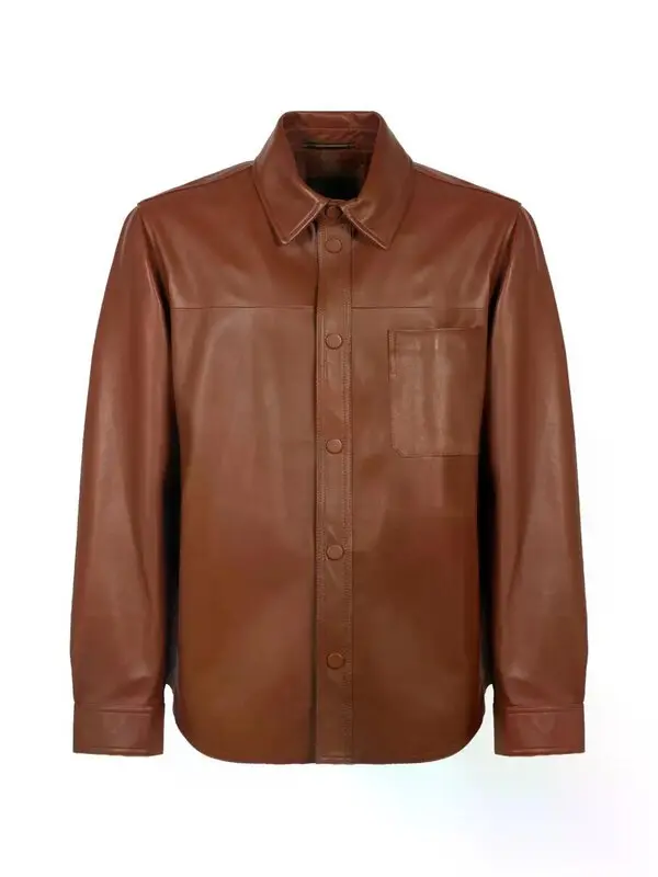SLOWEAR Button Front Leather Shirt