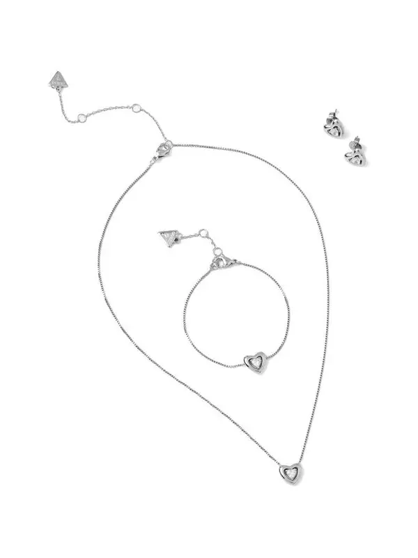 Guess Heart Pendant Necklace Set - Silver