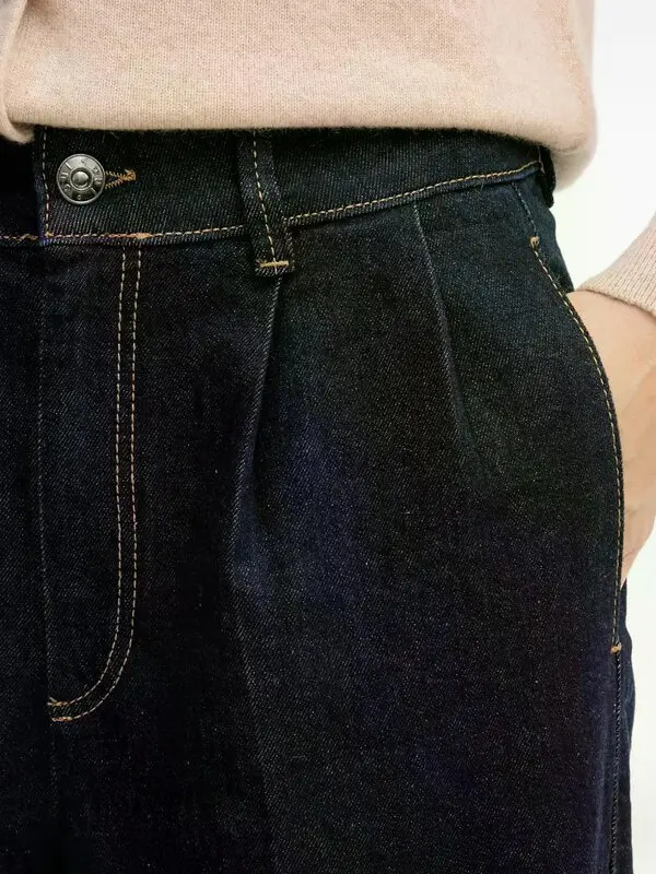 OUI Pleated Wide Leg Denim Jeans