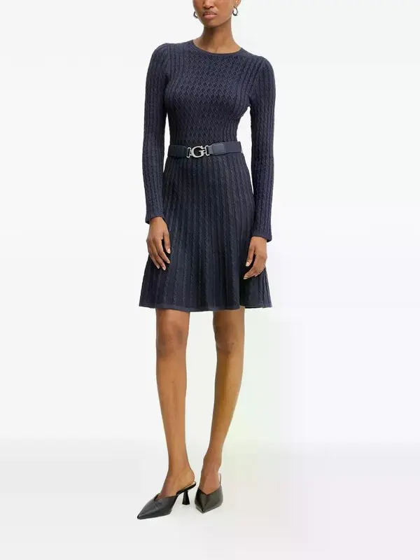 Guess Long-sleeved Belted Mini Dress - Blue