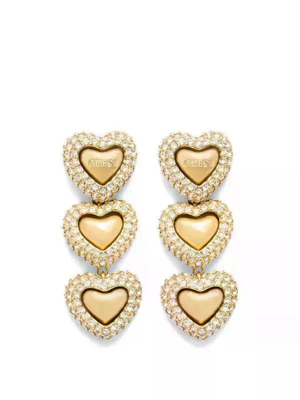 Guess Heart Embellished Earrings - Gold