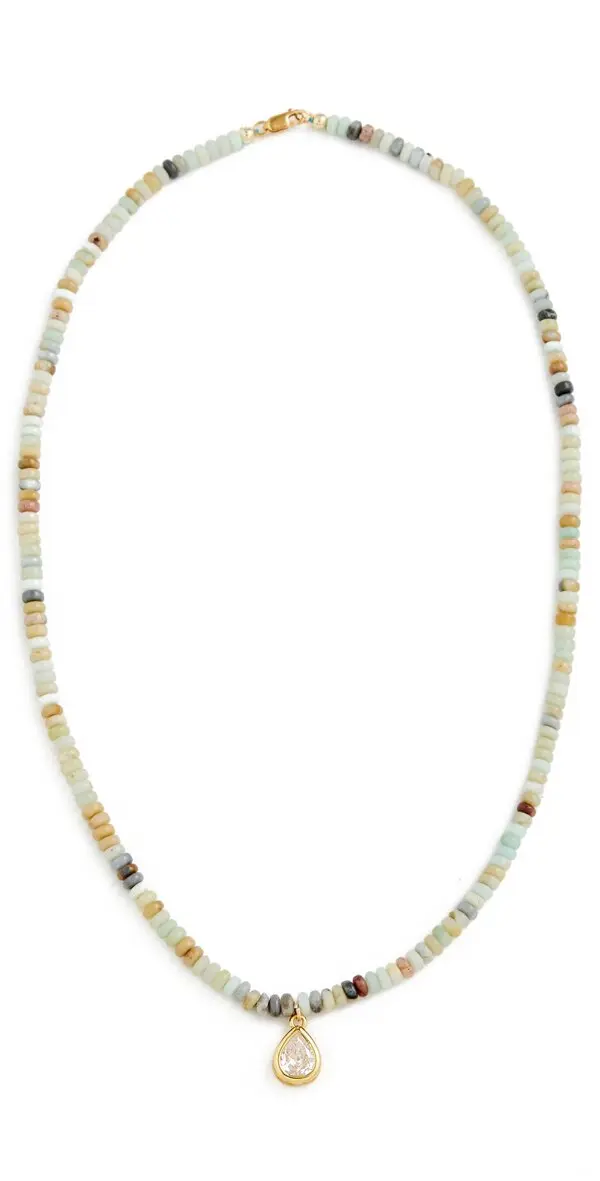 Alexa Leigh Beaded Necklace With Crystal Pendant - Yellow Gold