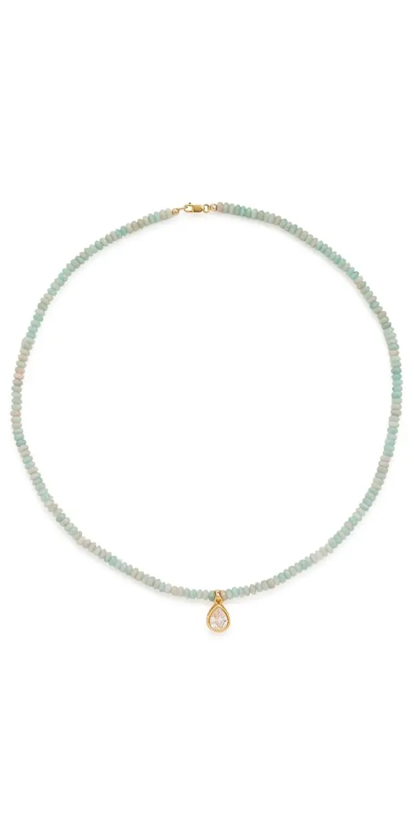 Alexa Leigh Beaded Necklace With Crystal Pendant - Yellow Gold