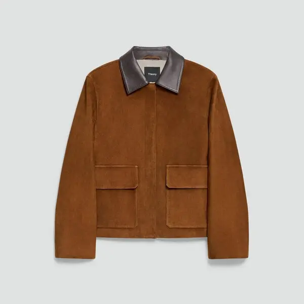 Theory Boxy Suede Patch Pocket Jacket - Rust