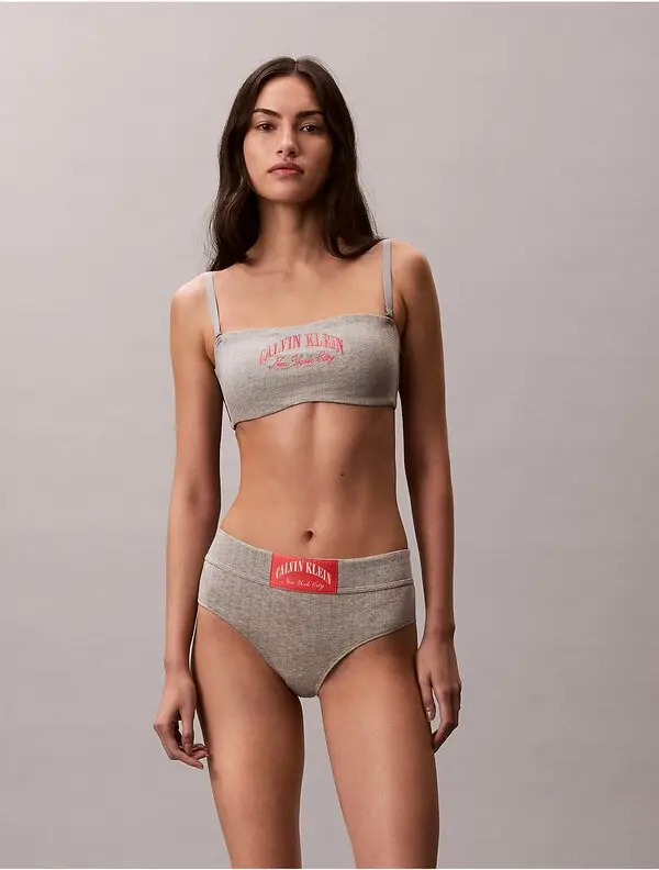Calvin Klein Heritage Classic Cotton Stretch Lightly Lined Bandeau Bralette - Grey Heather