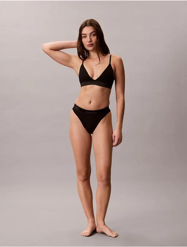 Calvin Klein Icon Cotton Modal Metallic Lightly Lined Triangle Bralette - Black
