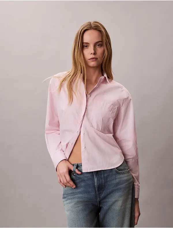 Calvin Klein Cotton Poplin Boxy Shirt - Cradle Pink Stripe
