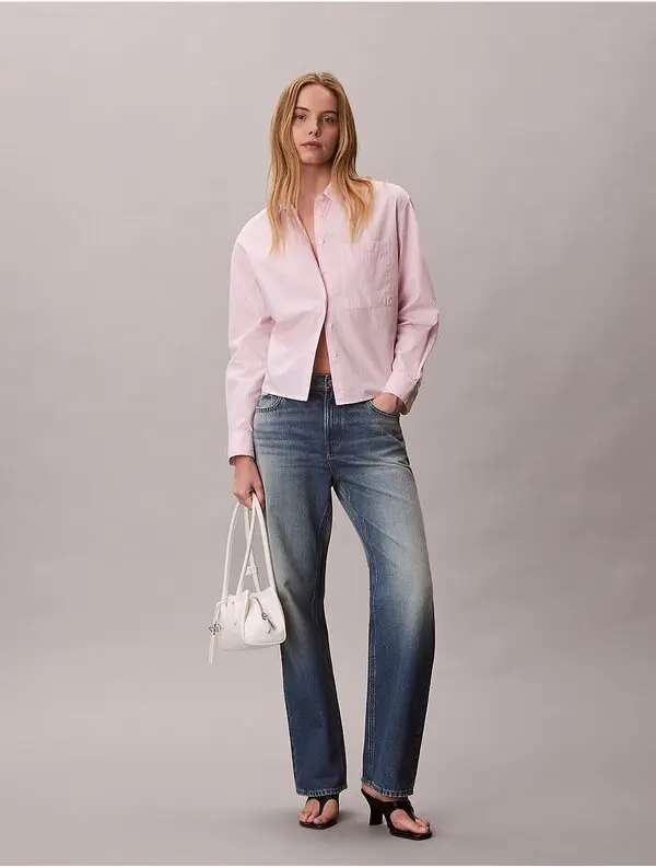 Calvin Klein Cotton Poplin Boxy Shirt - Cradle Pink Stripe