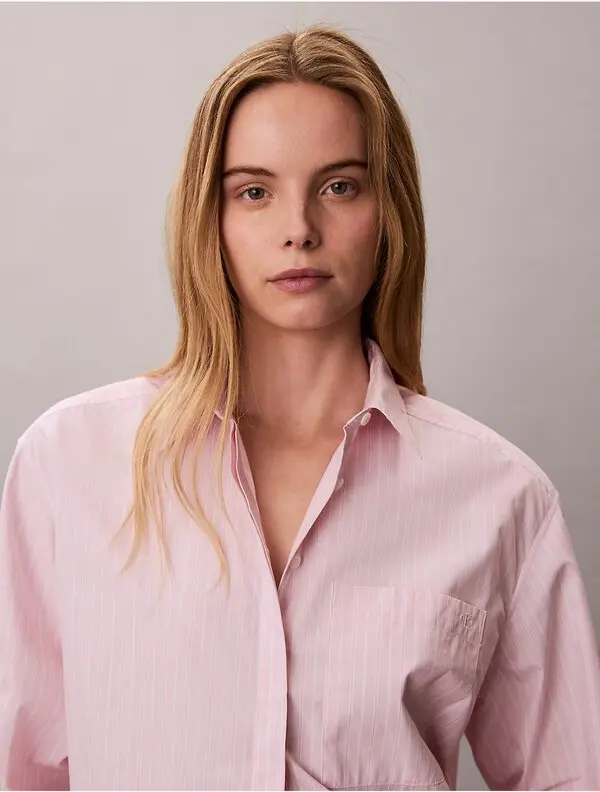 Calvin Klein Cotton Poplin Boxy Shirt - Cradle Pink Stripe