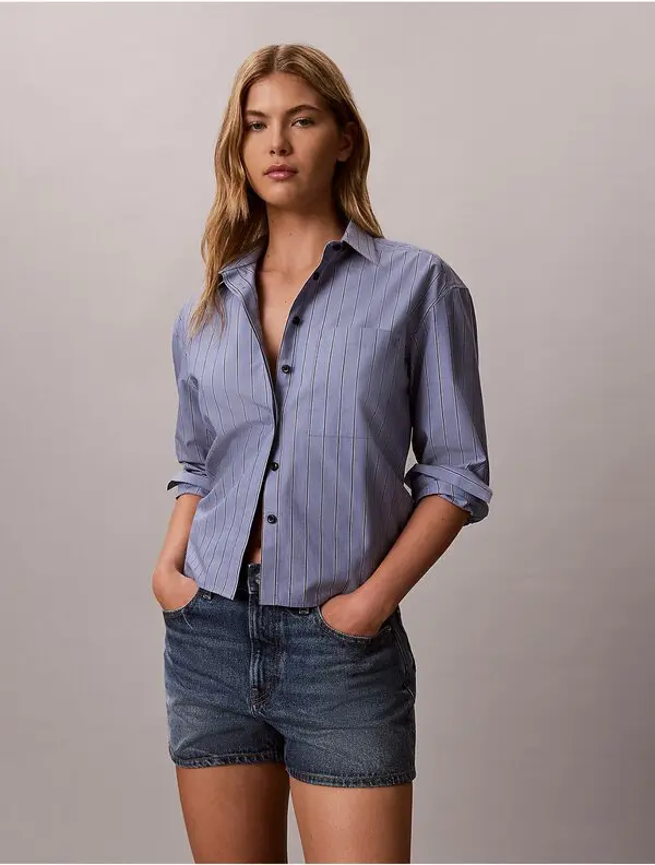Calvin Klein Cotton Poplin Boxy Shirt - Dusty Sailor Blue Stripe