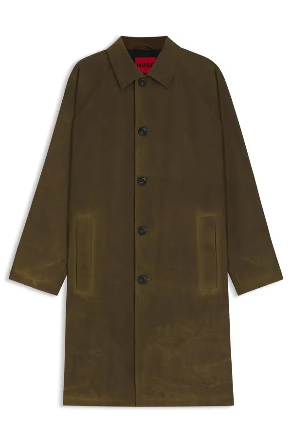 Hugo Waxed-cotton Coat In A Regular Fit - Light Green