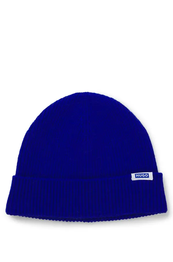 Hugo Logo-label Ribbed Knit Beanie - Light Blue