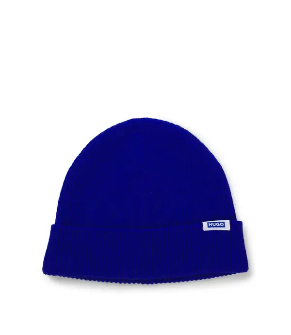 Hugo Logo-label Ribbed Knit Beanie - Light Blue