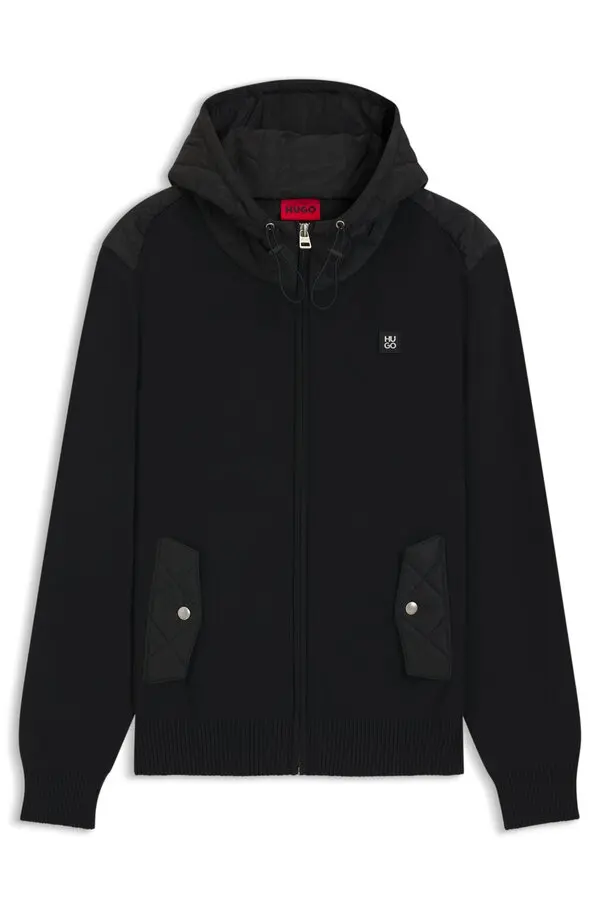 Hugo Contrast-hood Jacket In A Regular Fit - Black