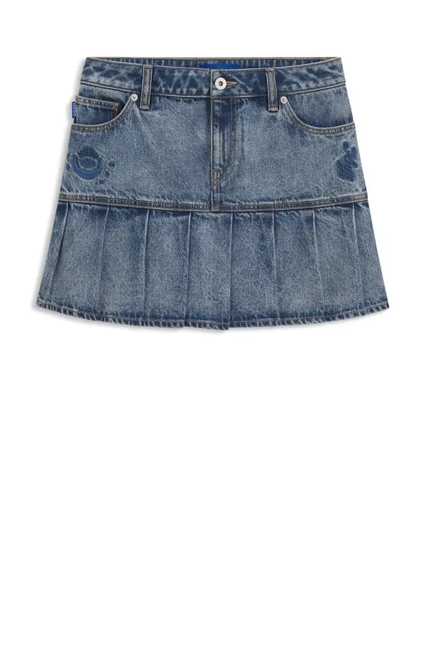 Hugo Rigid Denim Pleated Mini Skirt