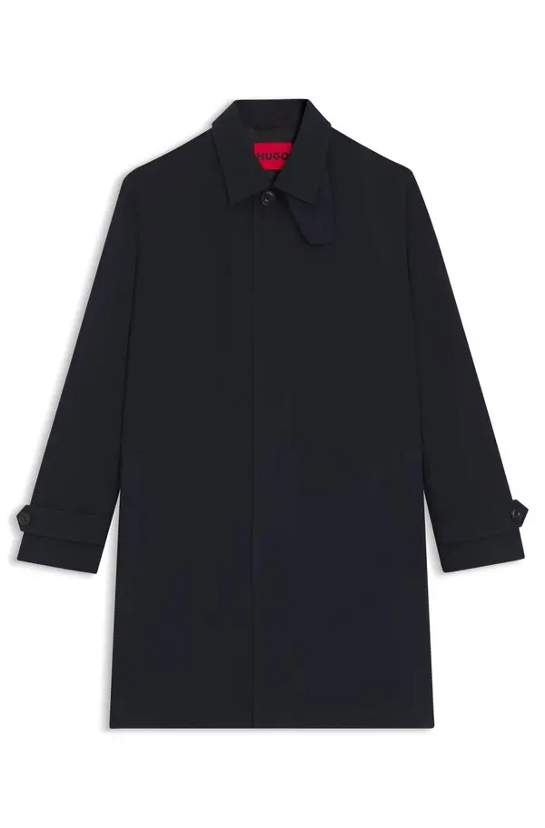 Hugo Regular-fit Coat In Water-repellent Gabardine - Dark Blue