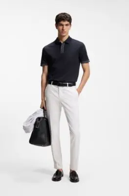 BOSS Striped-trim Polo Shirt In Mercerised Cotton - Dark Blue