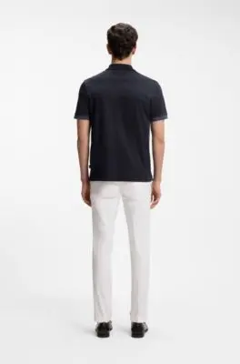 BOSS Striped-trim Polo Shirt In Mercerised Cotton - Dark Blue