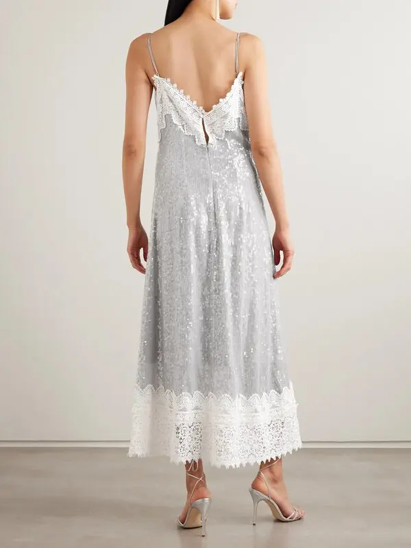 Erdem Embellished Lace-trimmed Sequined Georgette Midi Dress
