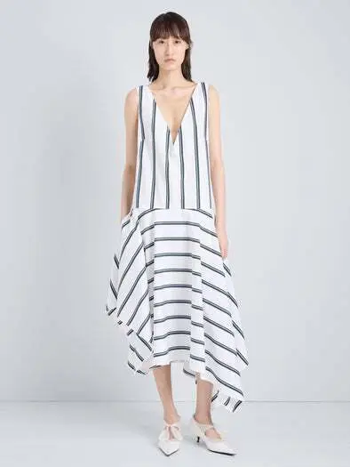 Proenza Schouler Beatriz Cotton Silk Shirting Dress - White Multi