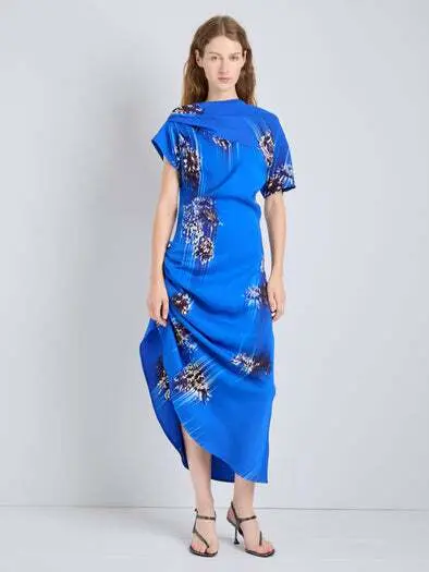 Proenza Schouler Printed Viscose Cady Antonella Dress - Cerulean Multi