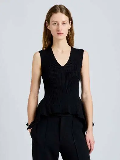 Proenza Schouler Eugenie Rib Knit Top - Black
