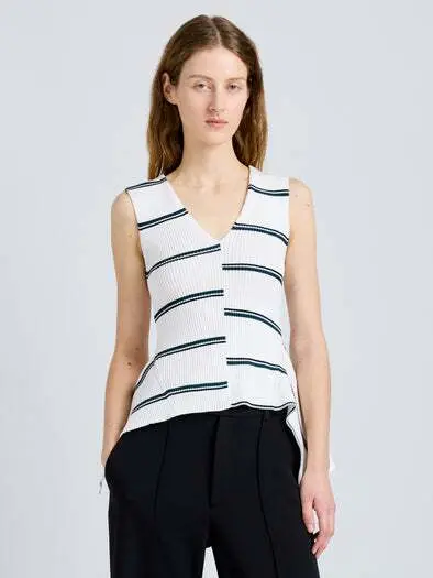 Proenza Schouler Eugenie Rib Knit Top - White Multi