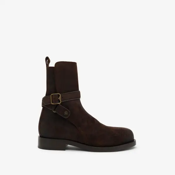 Burberry Ledger Waxed Suede Ankle Boots - Moorhen Brown
