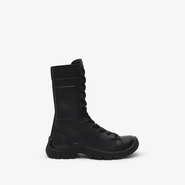Burberry Leather Tone Combat Boots - Black