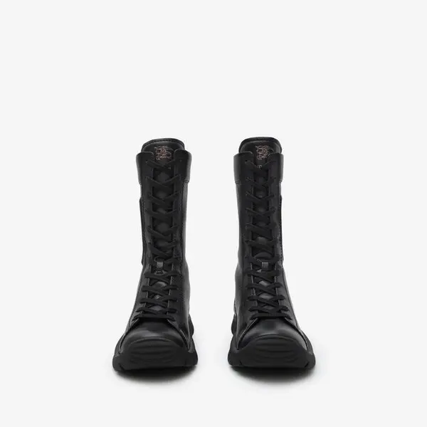 Burberry Leather Tone Combat Boots - Black
