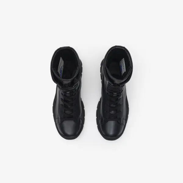 Burberry Leather Tone Combat Boots - Black