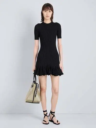 Proenza Schouler Viscose Ribbed Godet Mini Dress - Black
