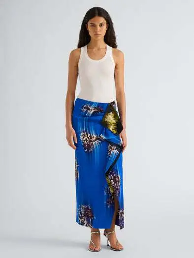Proenza Schouler Cella Printed Ruffle Skirt - Cerulean Multi