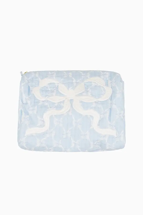 LoveShackFancy Octavia Quilted Bow Print Pouch - Chilled Blue
