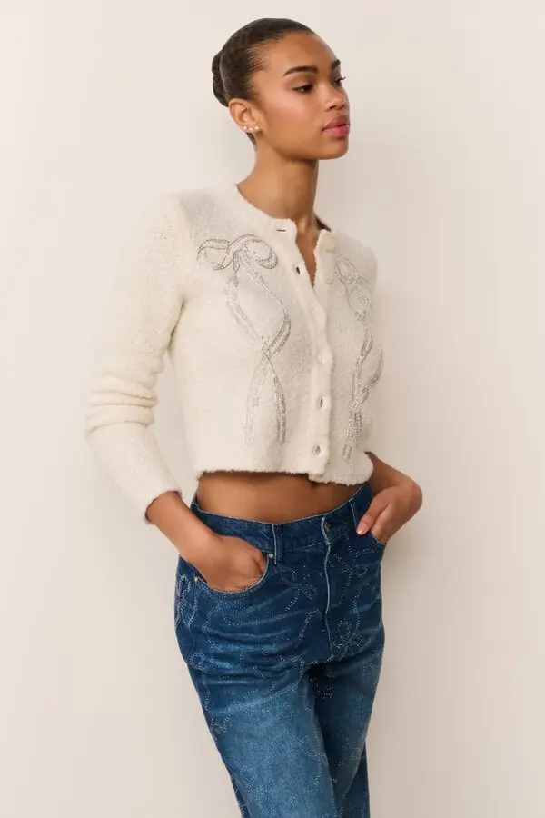 LoveShackFancy Leocadia Embellished Wool-blend Cardigan - Ivory