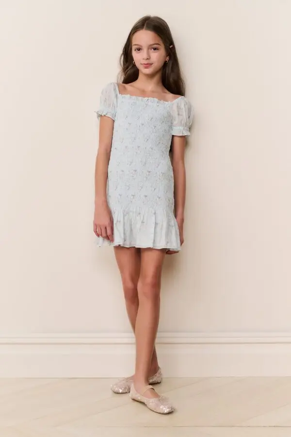 LoveShackFancy Tween Mosa Floral Dress - Snowdrop Blue