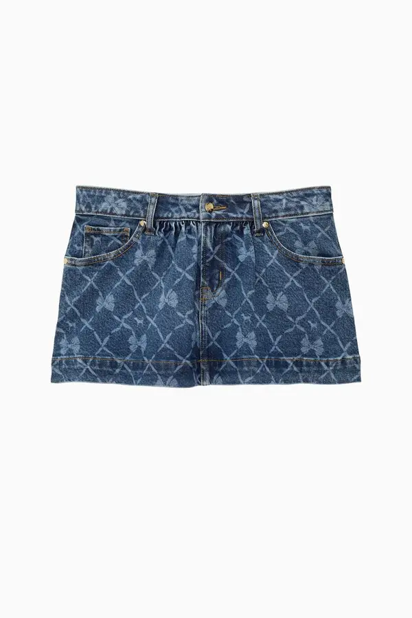 LoveShackFancy Mini Denim Skirt - Bright Medium Wash