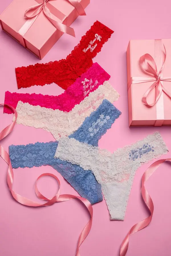 LoveShackFancy Pink X Wink Lace Thong Panties Pack Of 5 - Notes Pack