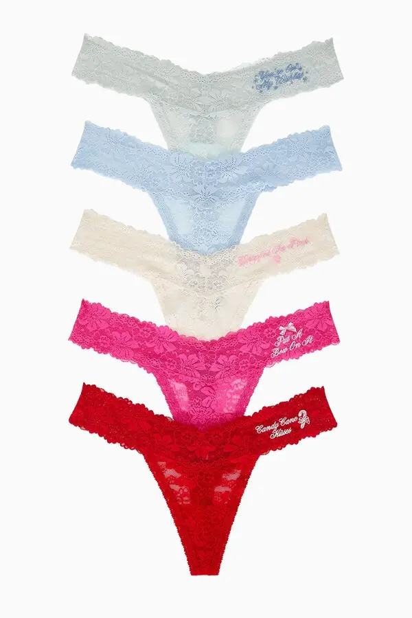 LoveShackFancy Pink X Wink Lace Thong Panties Pack Of 5 - Notes Pack