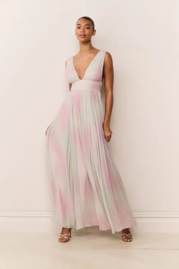 LoveShackFancy Madeleine Maxi Dress With Tie-dye And V-neckline - Misty Iris