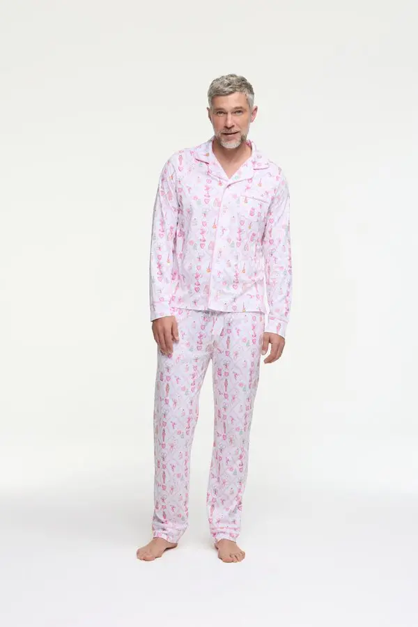 LoveShackFancy X Roller Rabbit Sugarplum Lattice Long Sleeve Polo Pajamas - Pink