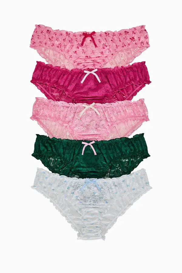 LoveShackFancy Pink X Wink Lace Ruffle Cheeky Panties Pack Of 5 - Printed Lace Pack