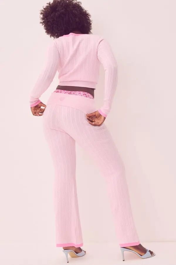 LoveShackFancy Foldover Flare Knit Pant - Pink Tulip