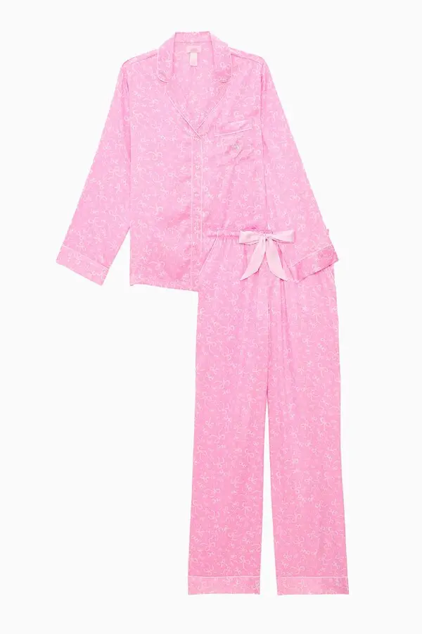 LoveShackFancy Pink X Satin Pj Set - Tossed Bows
